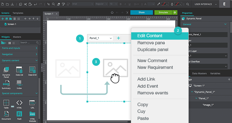 Show different content on a screen with Dynamic Panels