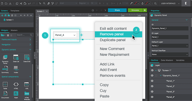 Show different content on a screen with Dynamic Panels