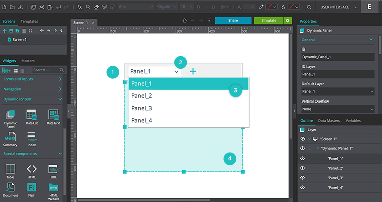 Show different content on a screen with Dynamic Panels