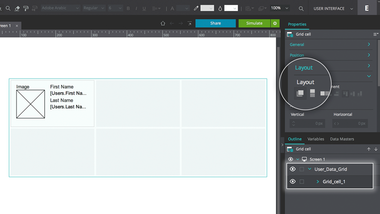 Display user data in grid format with Justinmind Data Grids