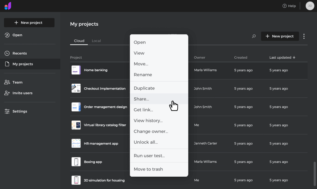 Share Justinmind prototypes & wireframes in one click