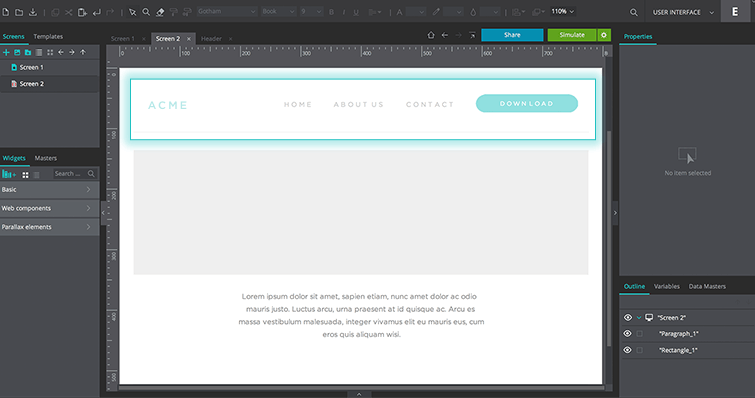 Prototype faster with Justinmind's Templates and Masters