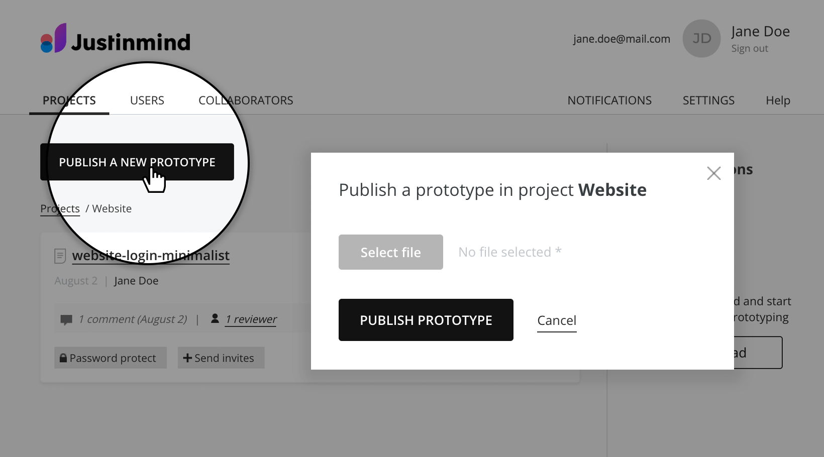 Share Justinmind prototypes & wireframes in one click