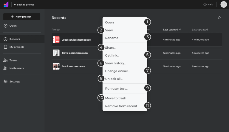 Home dashboard