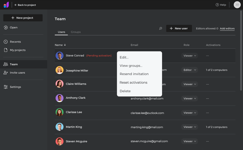 Home dashboard