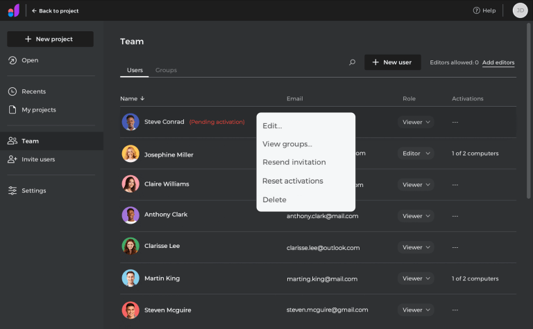 Home dashboard
